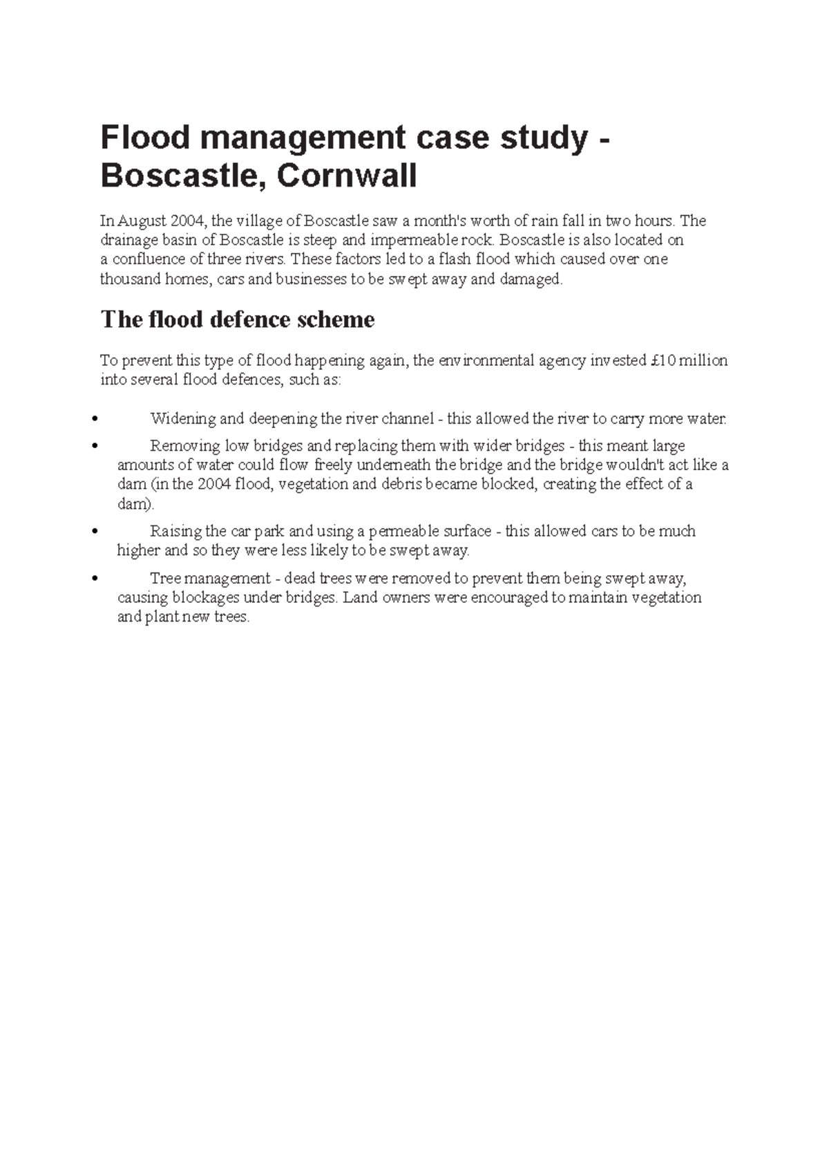 Flood management case study - The drainage basin of Boscastle is steep ...