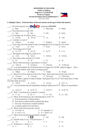 Table OF Specification IN Mathematics 8 2nd quarter - TABLE OF SPECIFICATION IN MATHEMATICS 8 ...