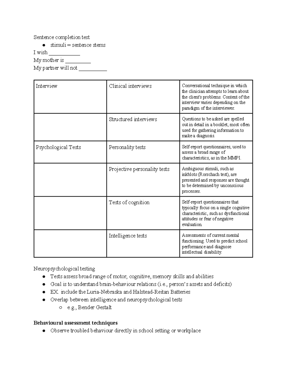 Abnormal psych part-5 - Sentence completion test stimuli = sentence ...