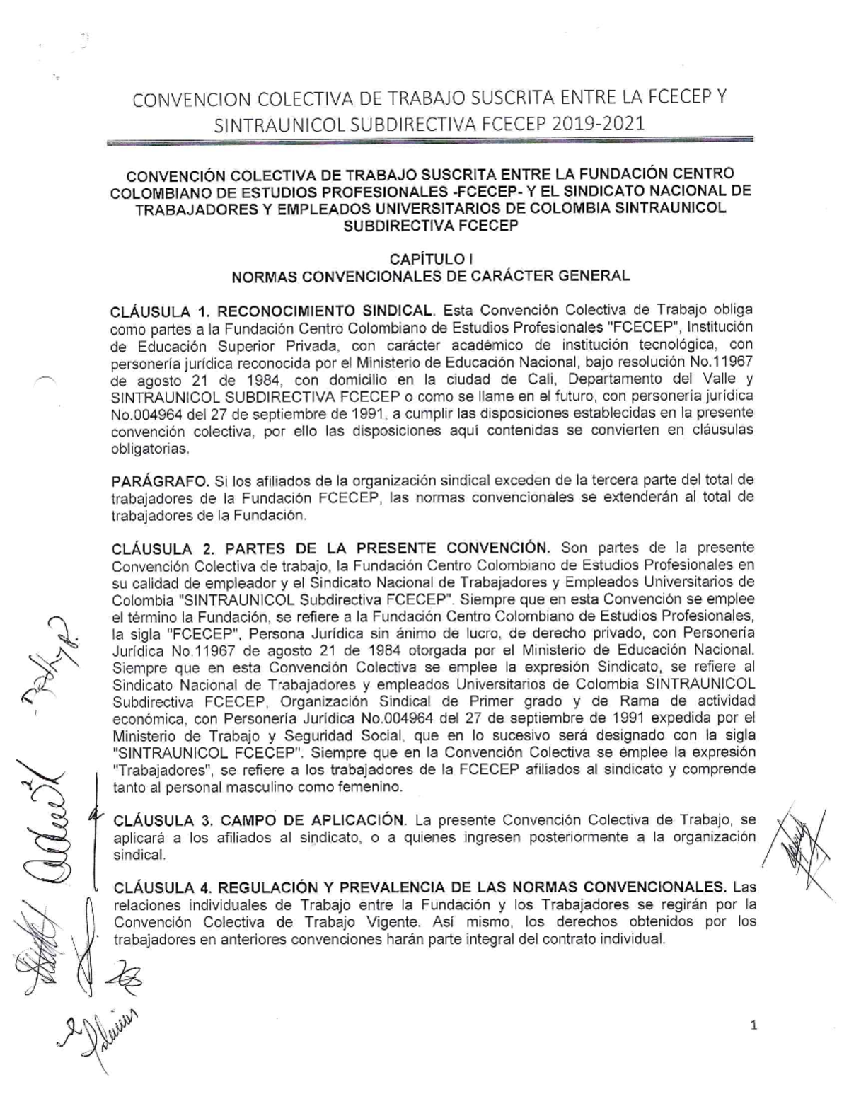 Convencion Sintraunicol 2019 - 2021 - CONVENCION COLECTIVA DE TRABAJO ...