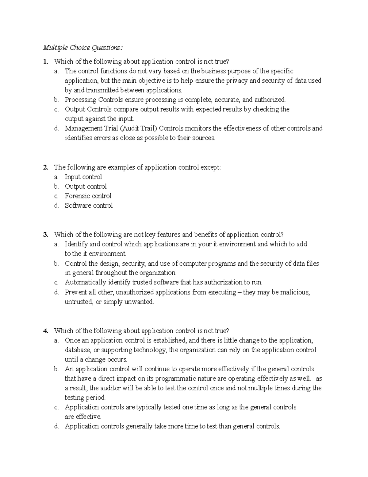 Application controls multiple choice 1docx - Multiple Choice Questions ...