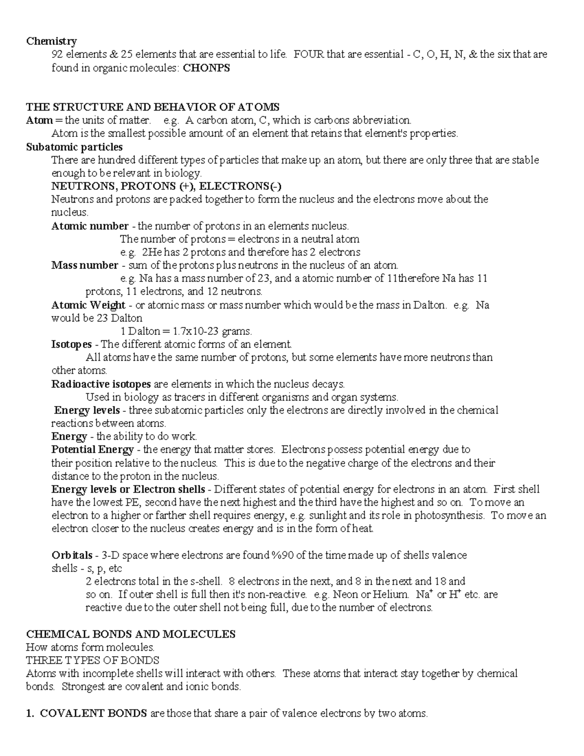 Chemistry notes - chem activity answer sheets - Chemistry 92 elements ...