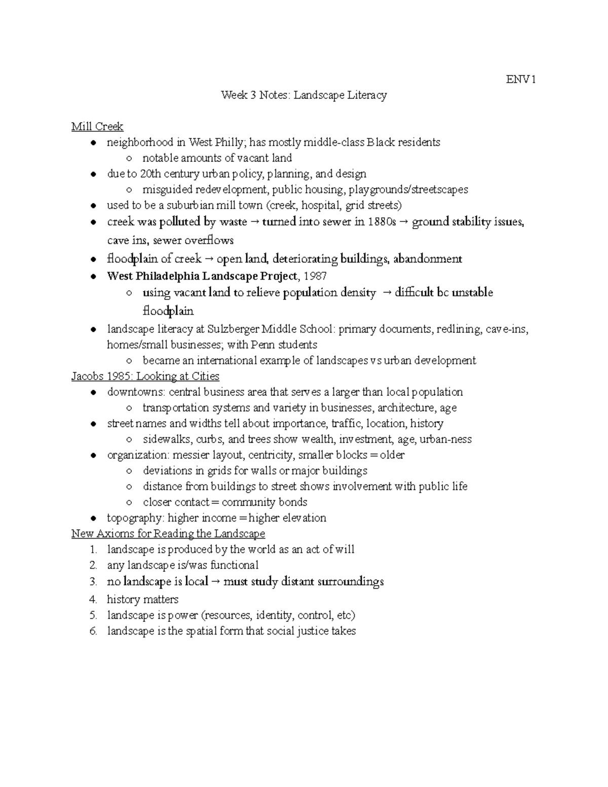 Week 3 Notes: Landscape Literacy - ENV Week 3 Notes: Landscape Literacy ...