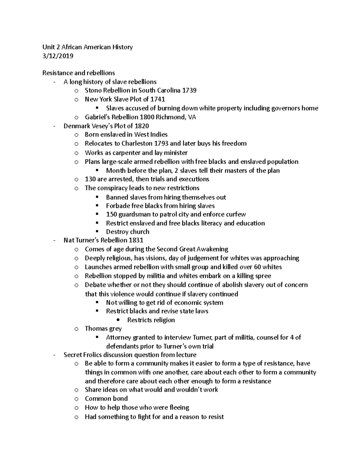 Unit 2 African American History - Unit 2 African American History 3/12 ...