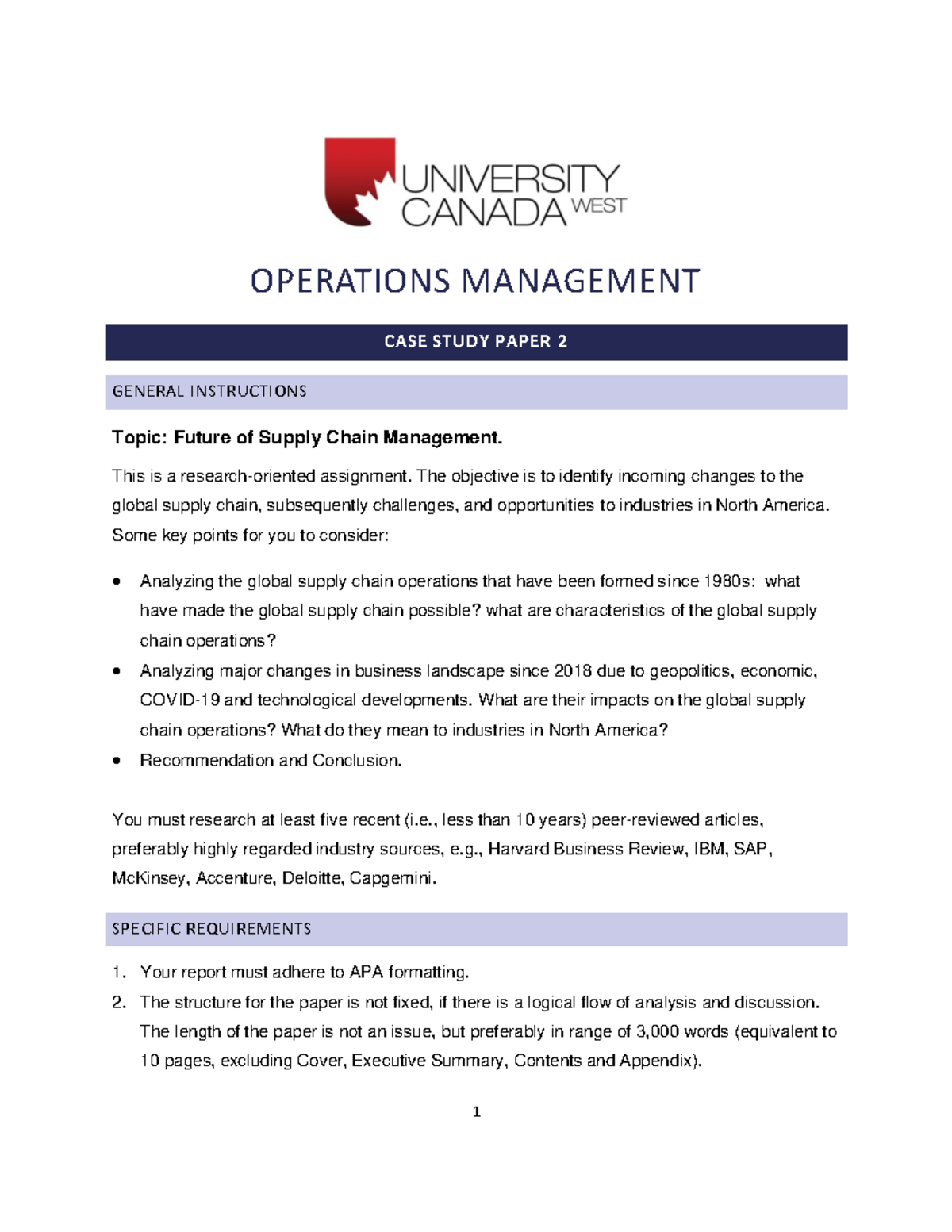 Assignment-2-Supply Chain 2022 - 1 OPERATIONS MANAGEMENT CASE STUDY ...