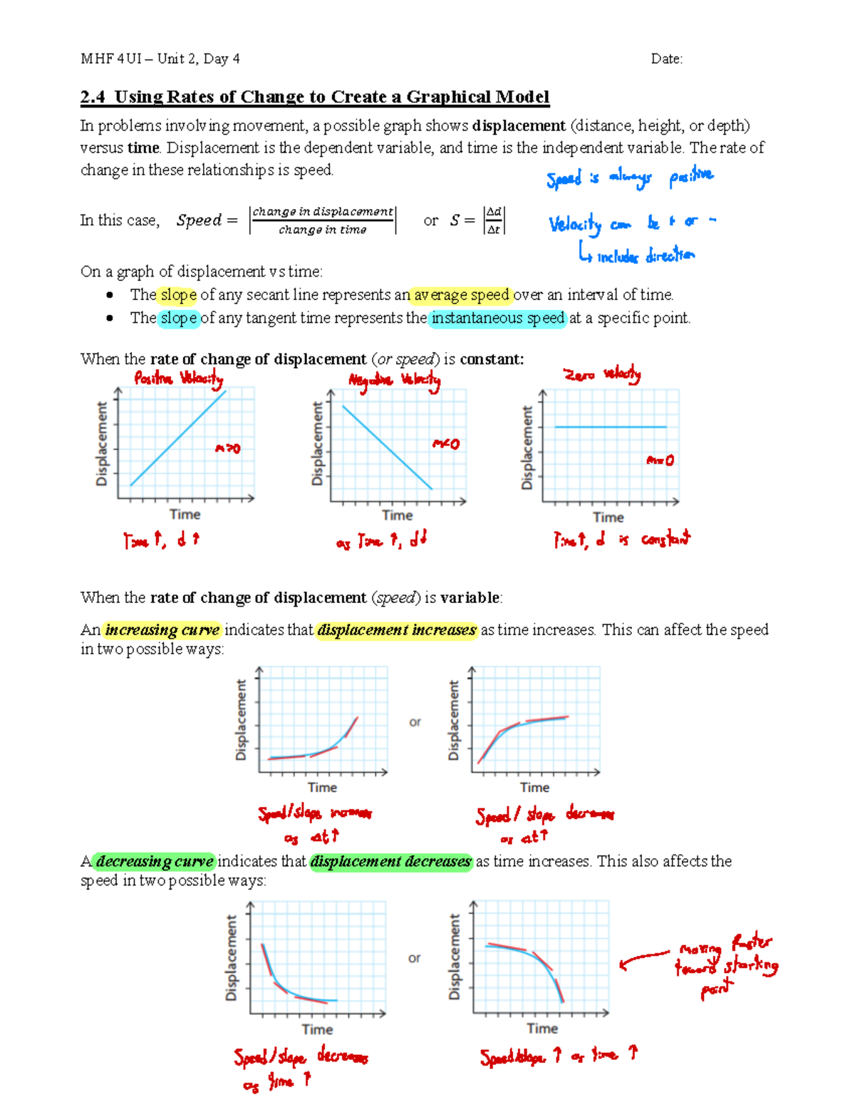 2.4 Rates of Change with Graphical Models - MHF 4UI – Unit 2, Day 4 ...