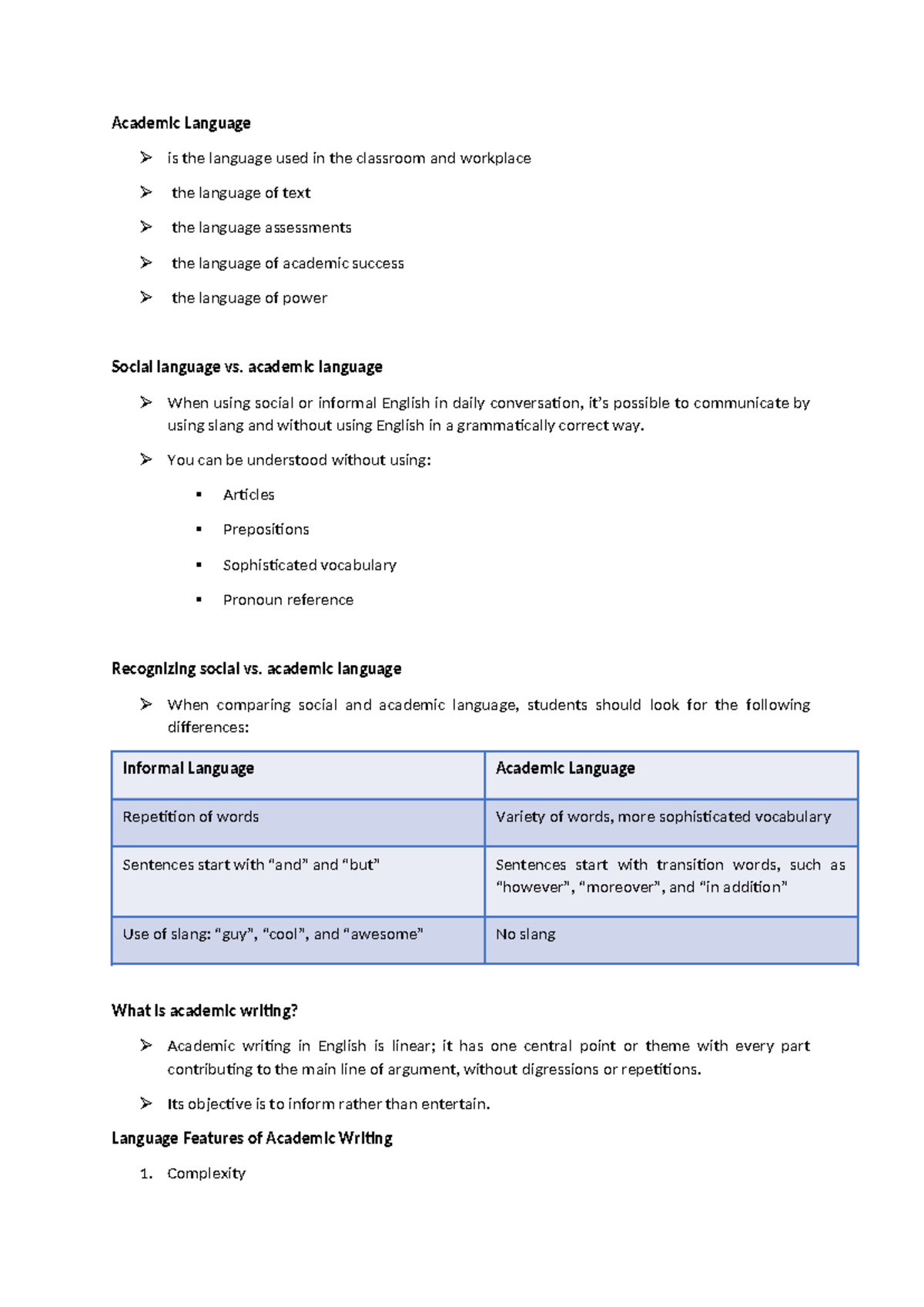 Academic Language-hand out - Academic Language is the language used in ...