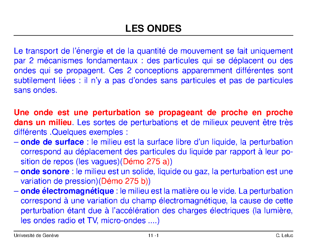 Pgb11a - Zusammenfassung - LES ONDES Le transport de l’ ́energie et de ...