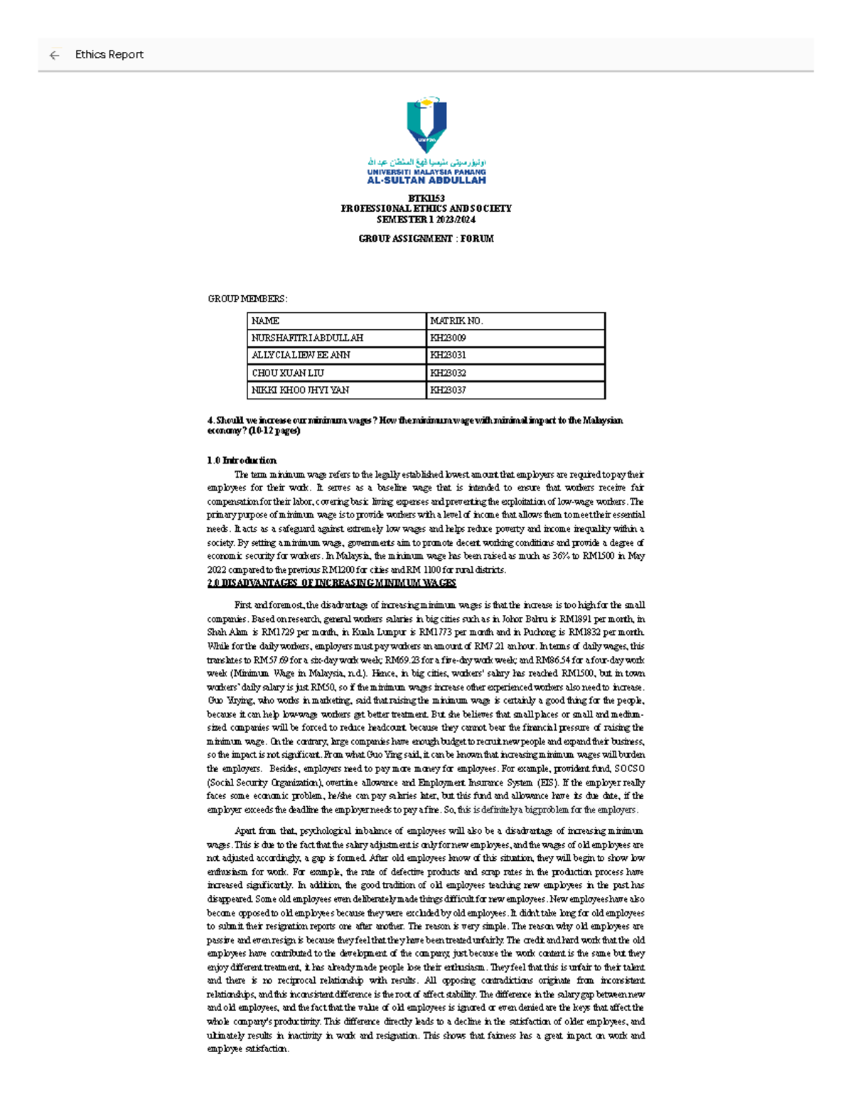 Ethics report group 4 - Assignment - BTK PROFESSIONAL ETHICS AND ...