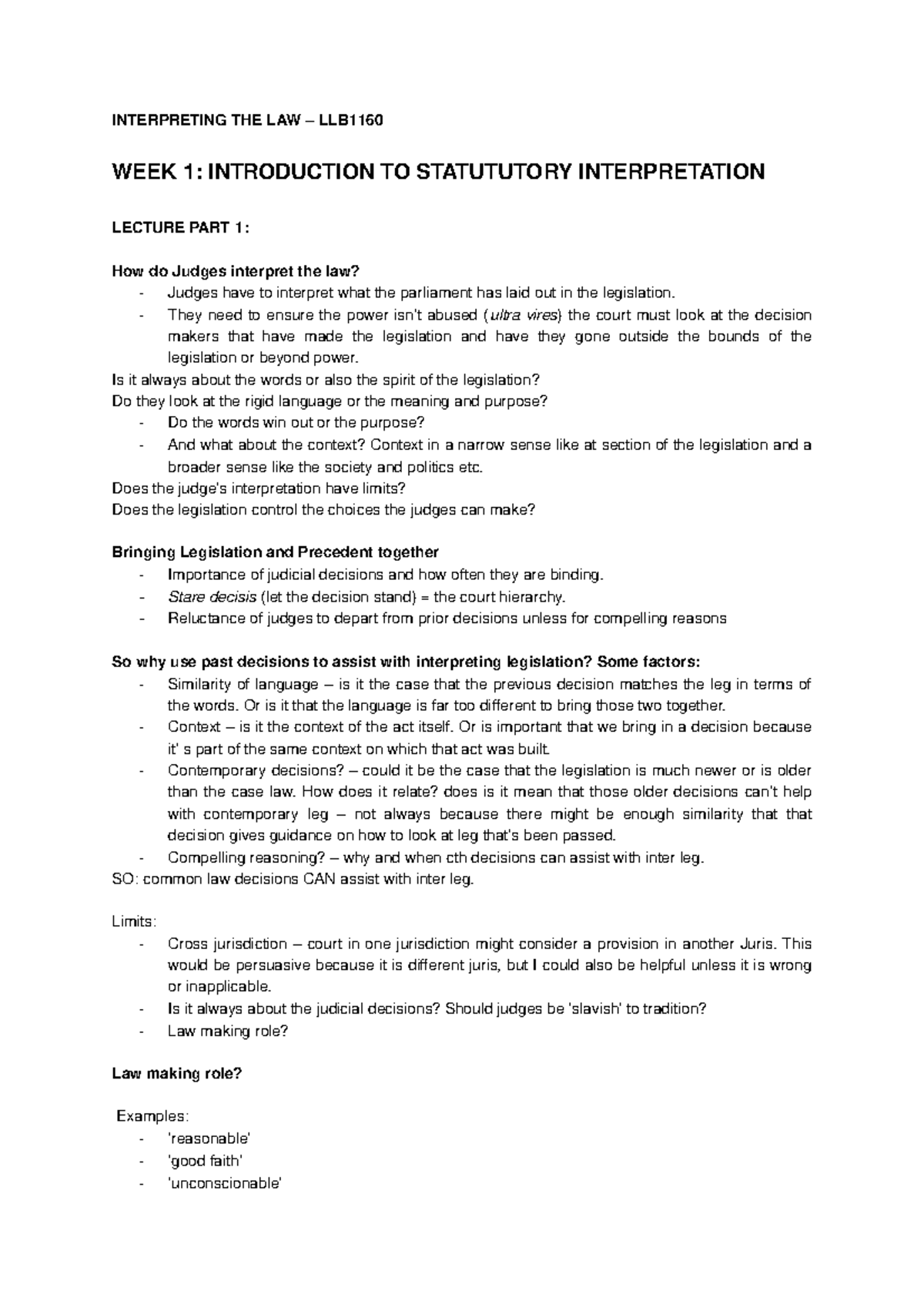 Interpreting THE LAW - Lecture notes 1-13 - INTERPRETING THE LAW – LLB ...