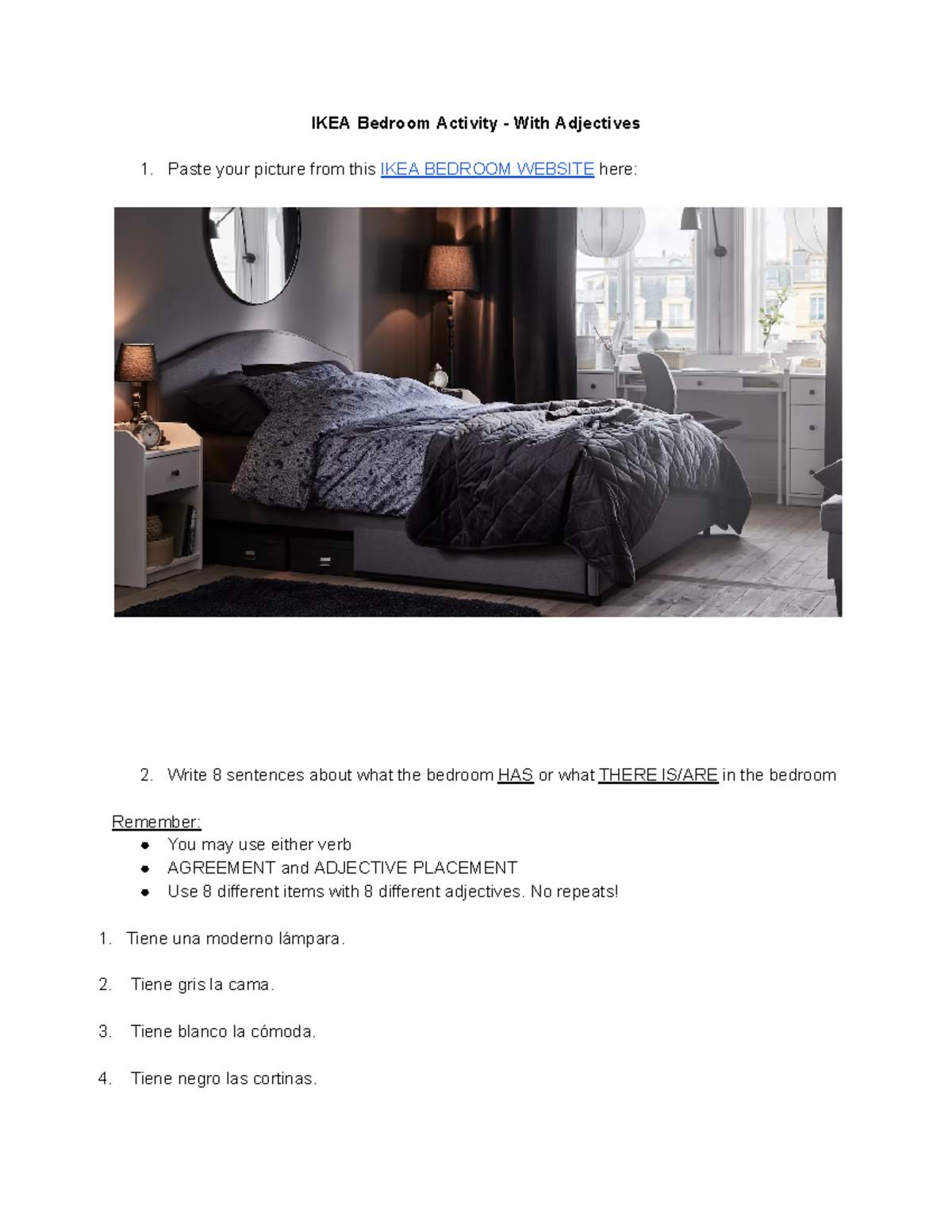 Copy of IKEA Bedroom Activity - With Adjectives - IKEA Bedroom Activity ...