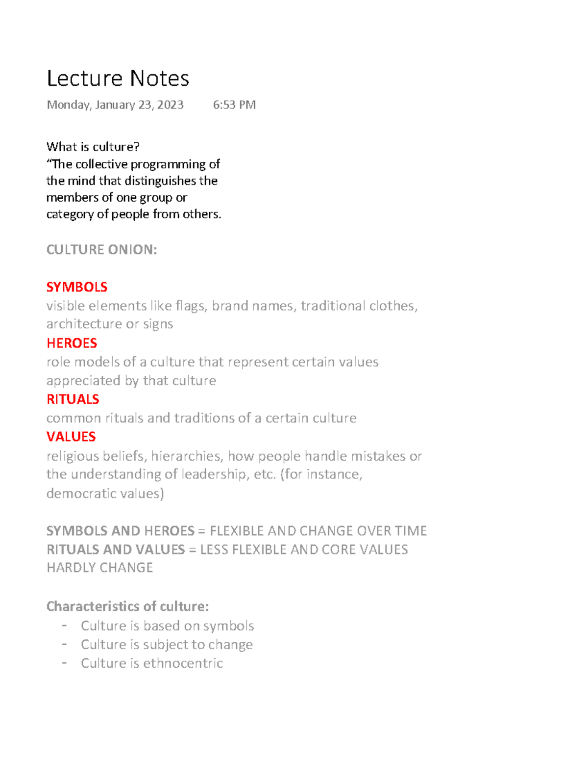 Lecture Notes- Akk - What is culture? “The collective programming of ...
