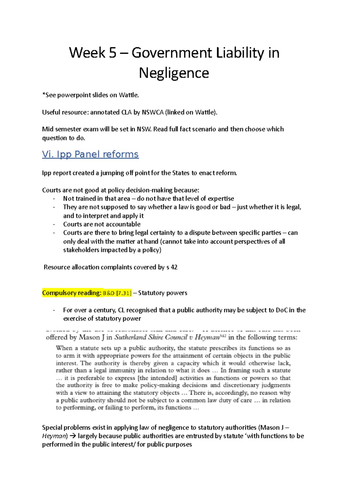 Week 5 - Government Liability in Negligence - Week 5 – Government ...