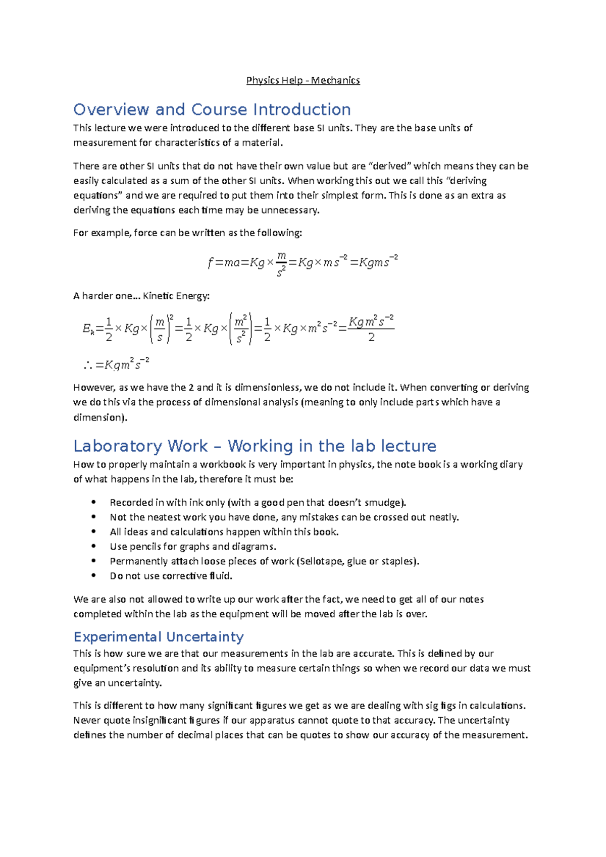 Physics Help - Mechanics - Physics Help - Mechanics Overview and Course ...