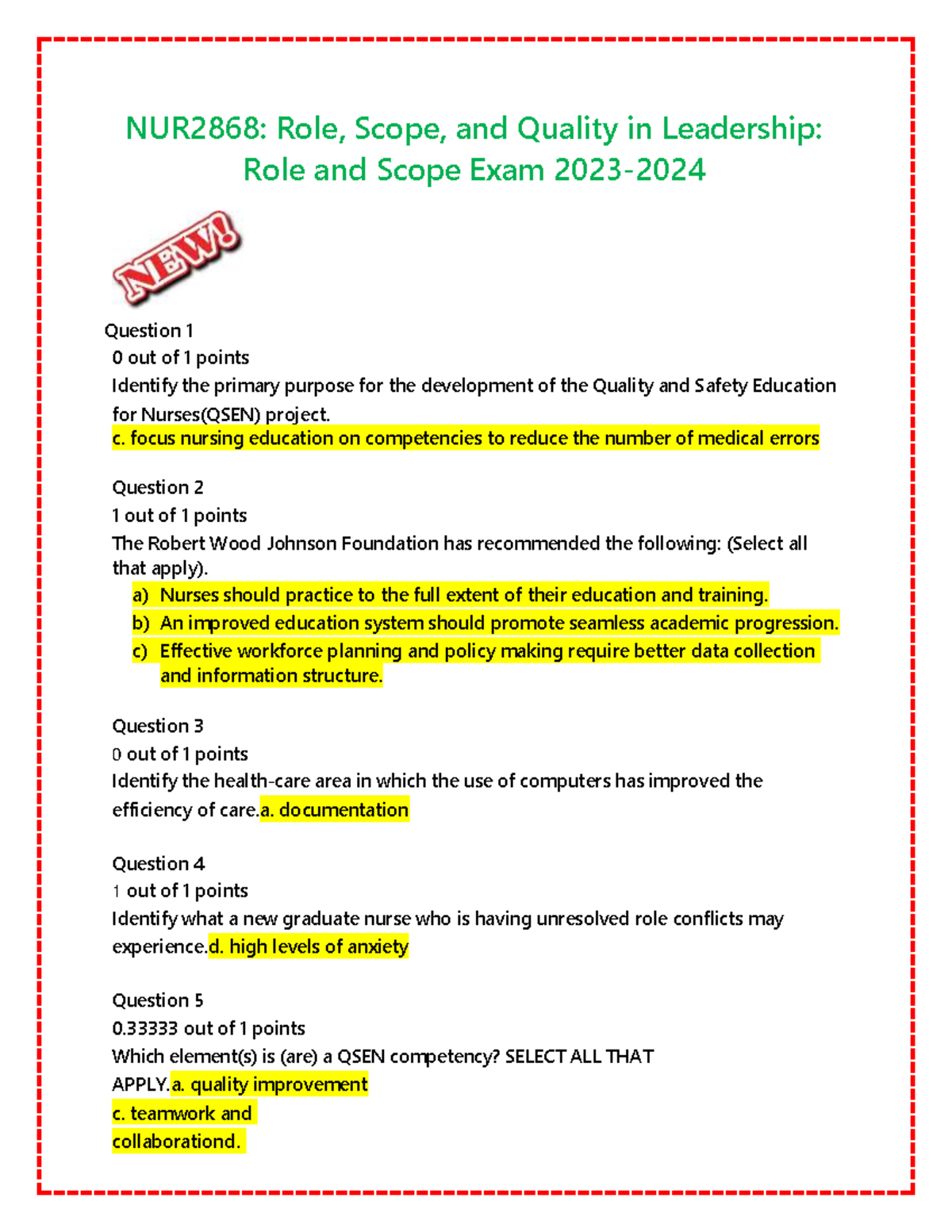 ROLE AND Scope EXAM 2 - NUR2868: Role, Scope, and Quality in Leadership ...