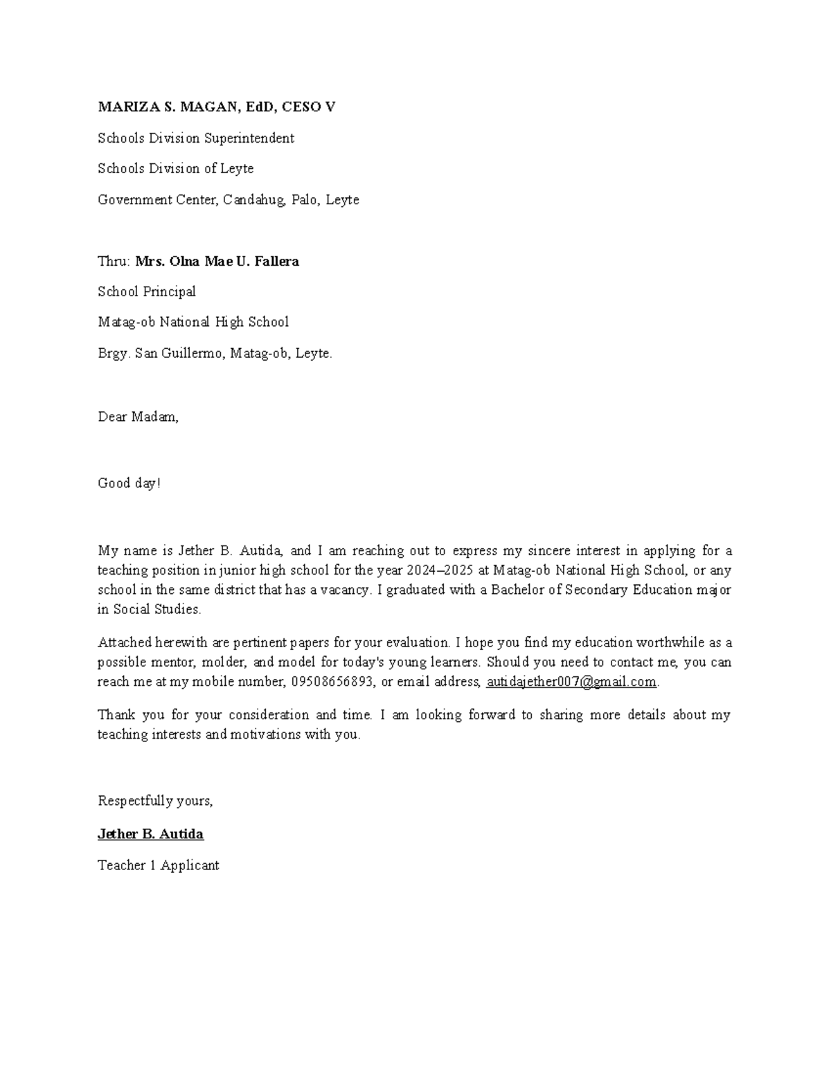 LOI NA - Sample - MARIZA S. MAGAN, EdD, CESO V Schools Division ...