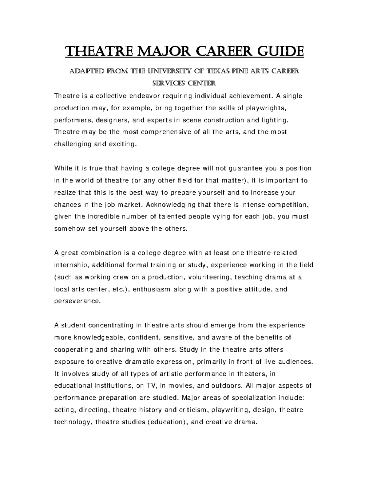 7. Theatre Major Career Guide Author Winthrop University Winthrop ...