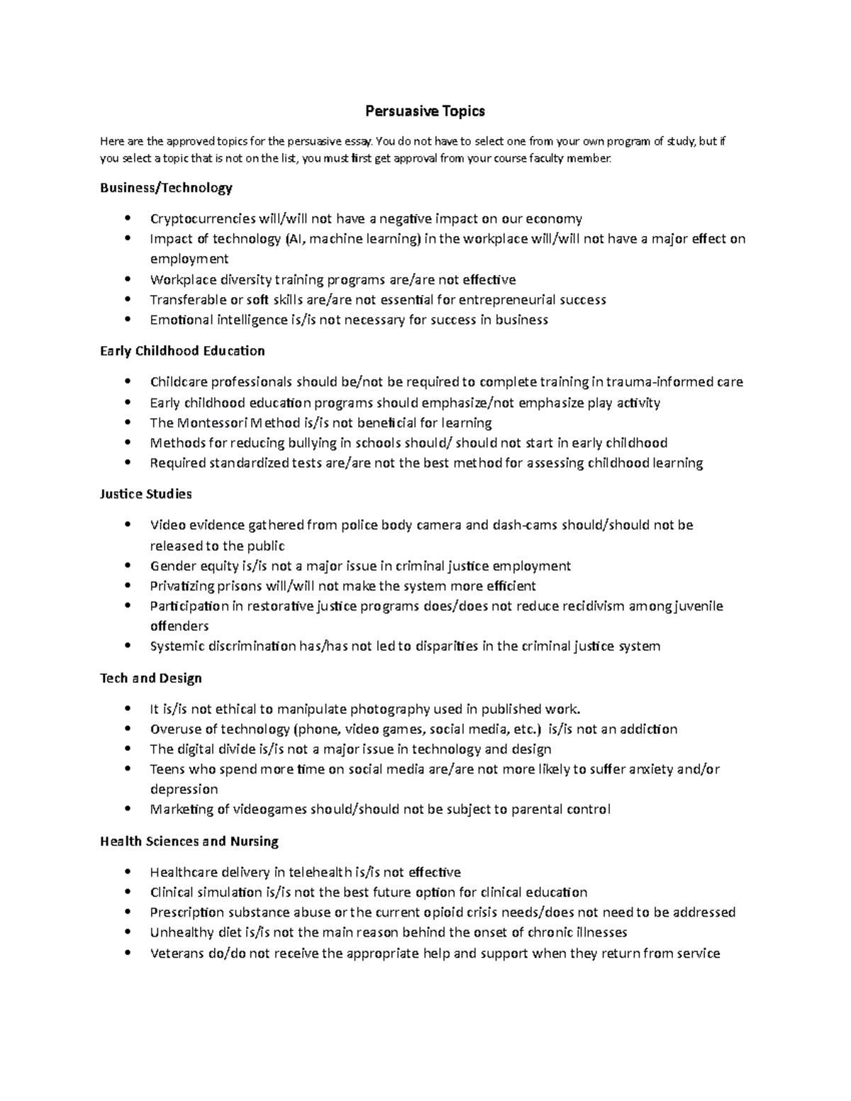 List of Approved Topics for English Comp. - Persuasive Topics Here are ...