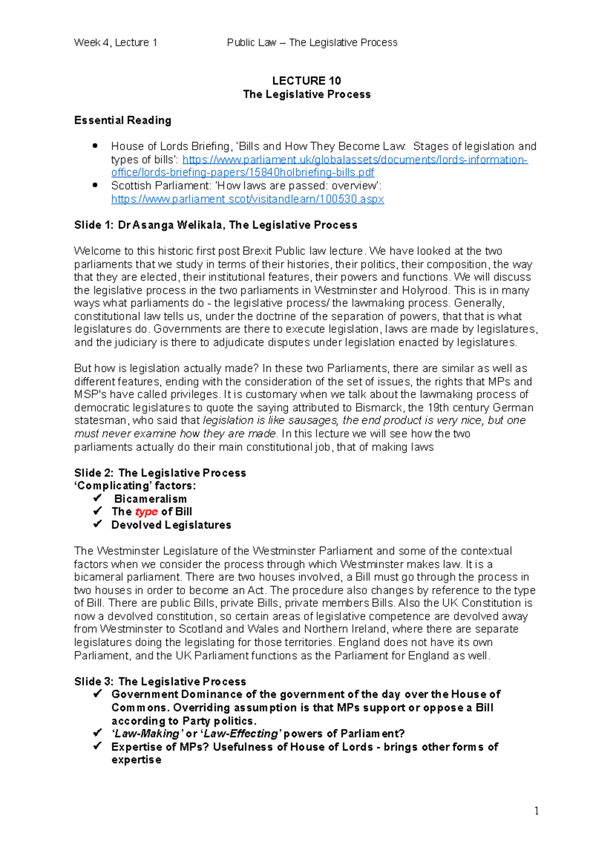 10 Wk 4, 1 Public Law - Legislative Process - LECTURE 10 The ...