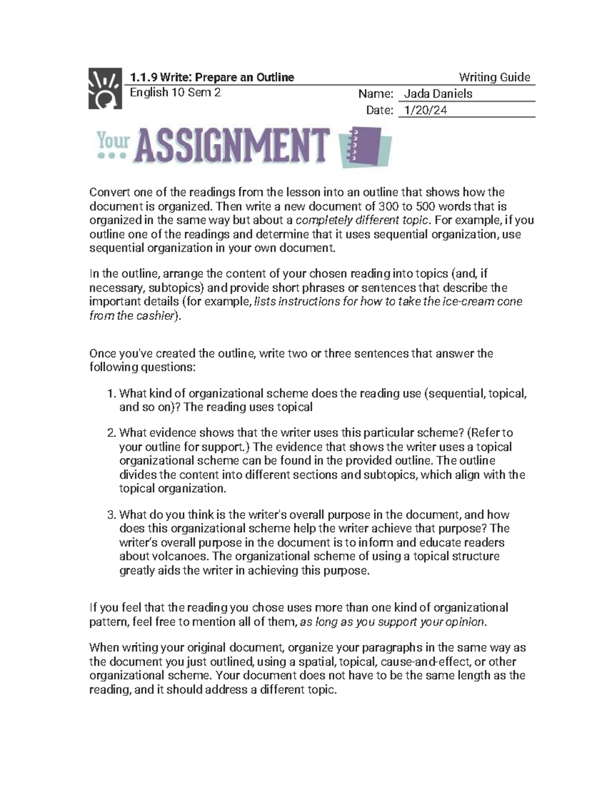 1.1.9 Write - Prepare an Outline (Writing guide) - 1.1 Write: Prepare ...