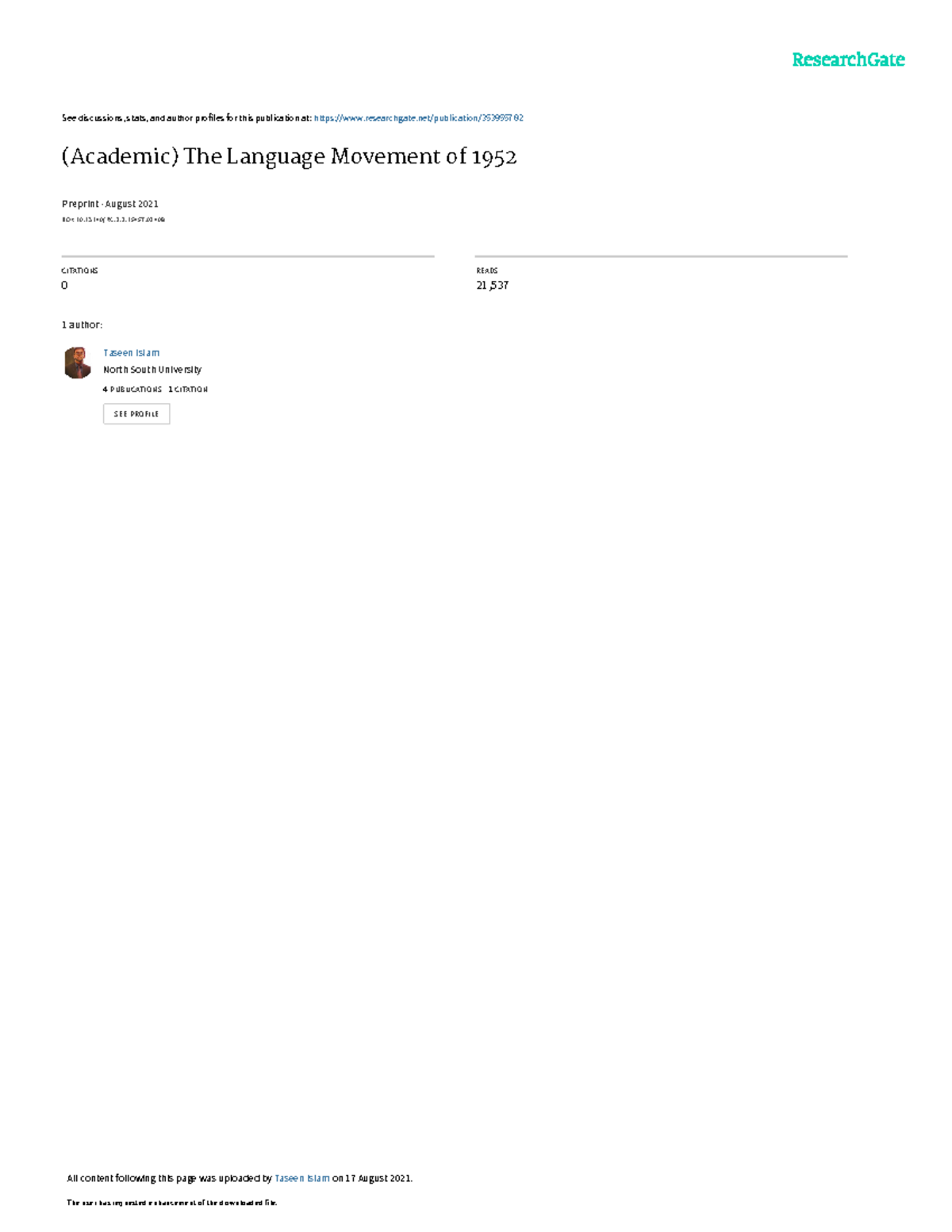 Academic The Language Movementof 1952 - See discussions, stats, and ...