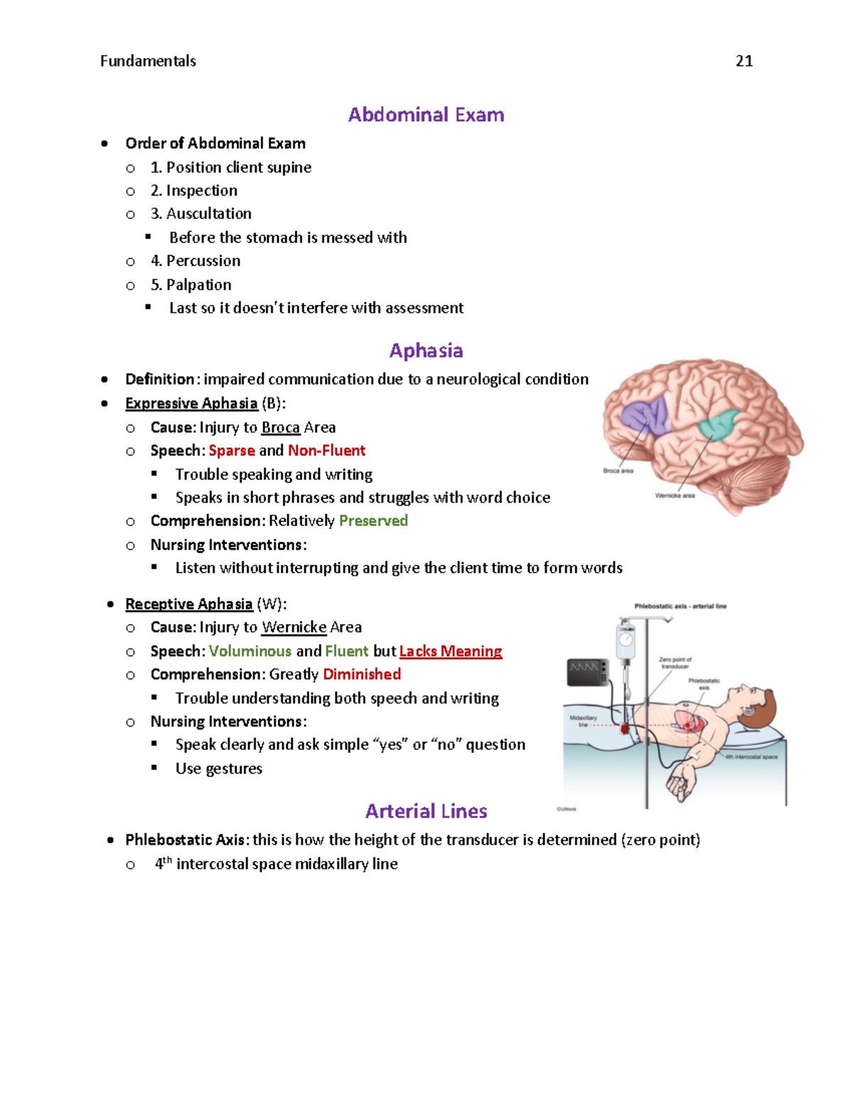 Fundamentals Notes - Abdominal Exam Order of Abdominal Exam o 1 ...