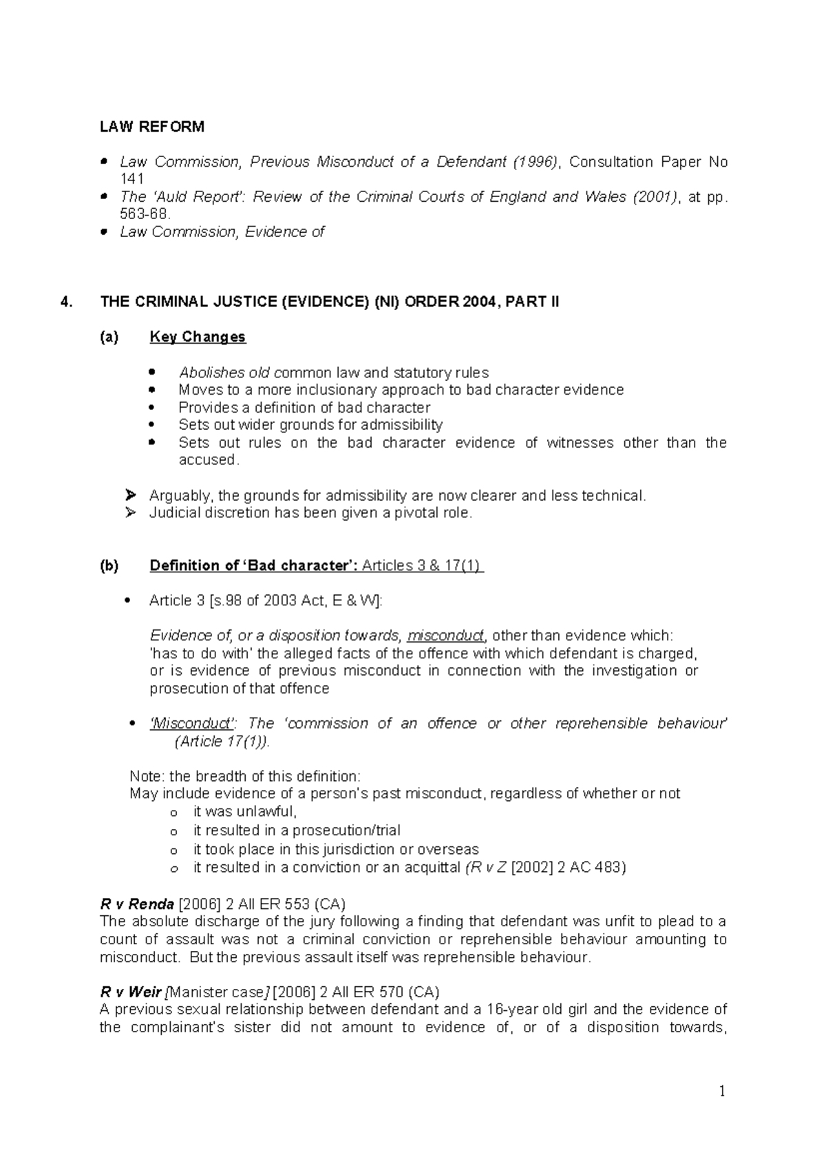 Handout - Bad Character-1 - LAW REFORM Law Commission, Previous ...