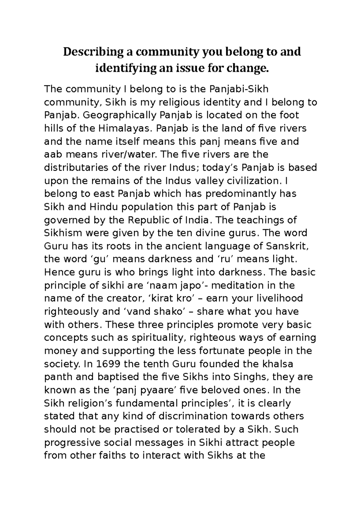 Describing A Community You Belong To And Identifying An Issue For