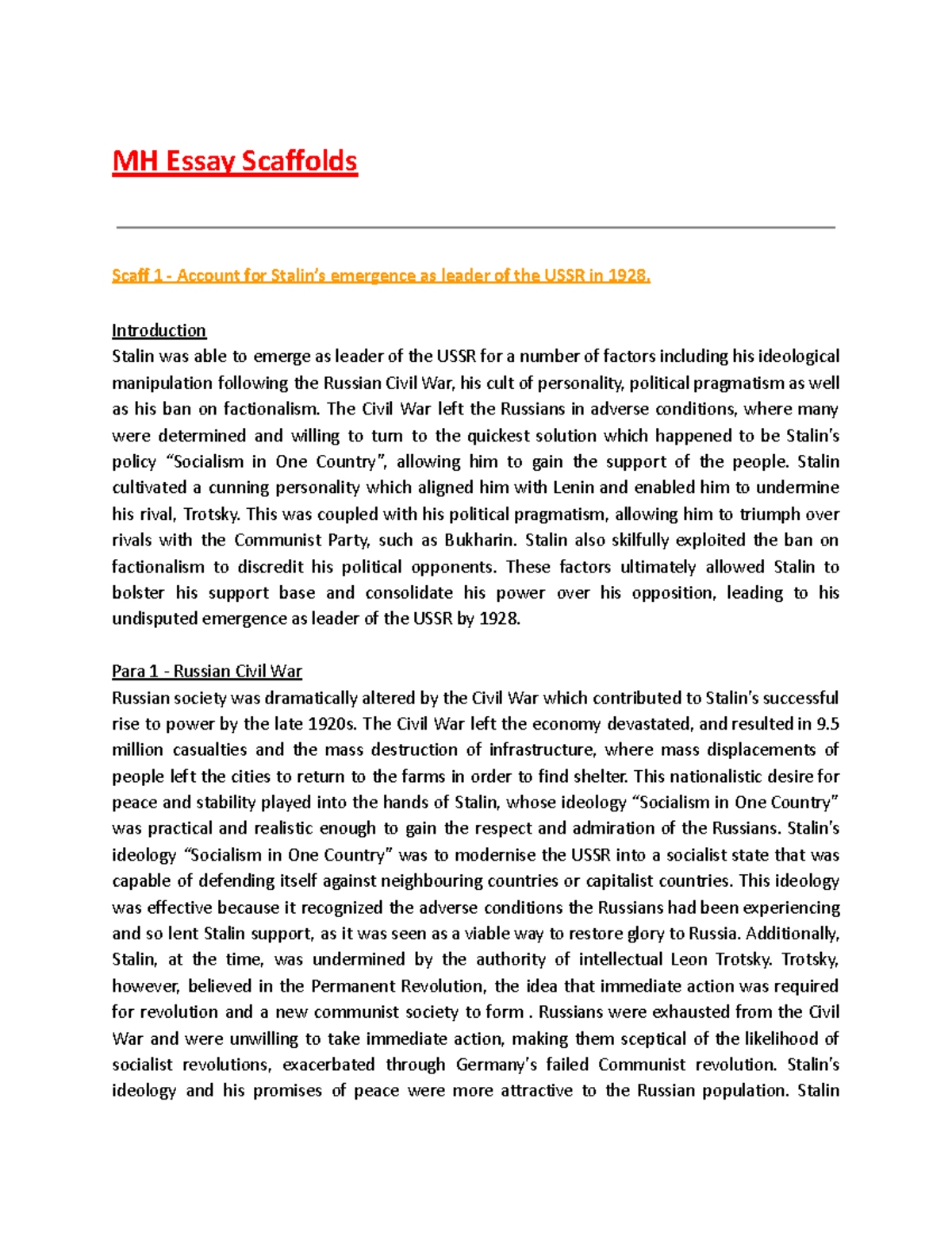 HSC MH Scaffolds - MH Essay Scaffolds Scaff 1 - Account for Stalin’s ...