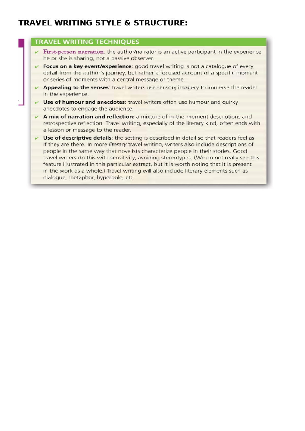 Travel writing Structure & Style - English Language & Literature ...