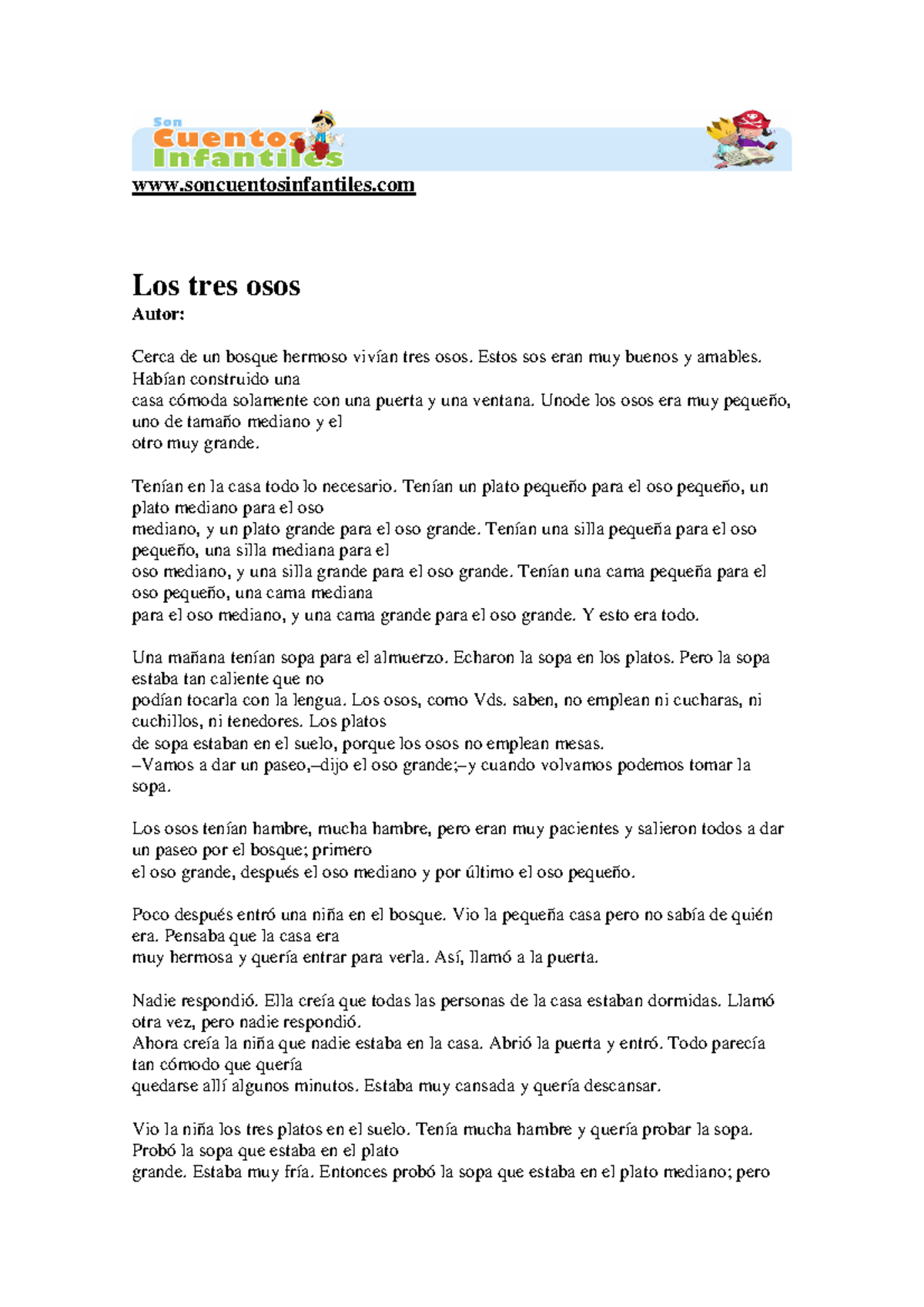 Lostresosos - lectura - soncuentosinfantiles Los tres osos Autor: Cerca ...