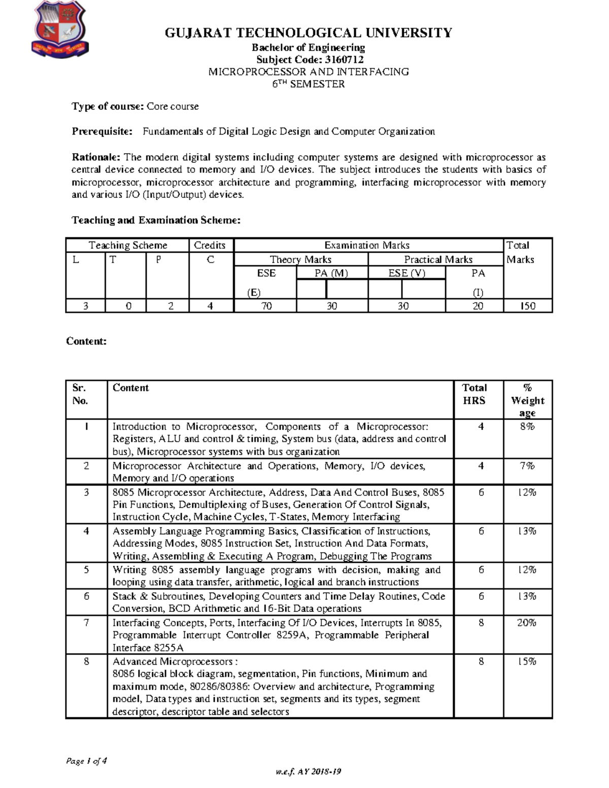 3160712 - Bachelor of Engineering Subject Code: 3160712 Page 1 of 4 ...