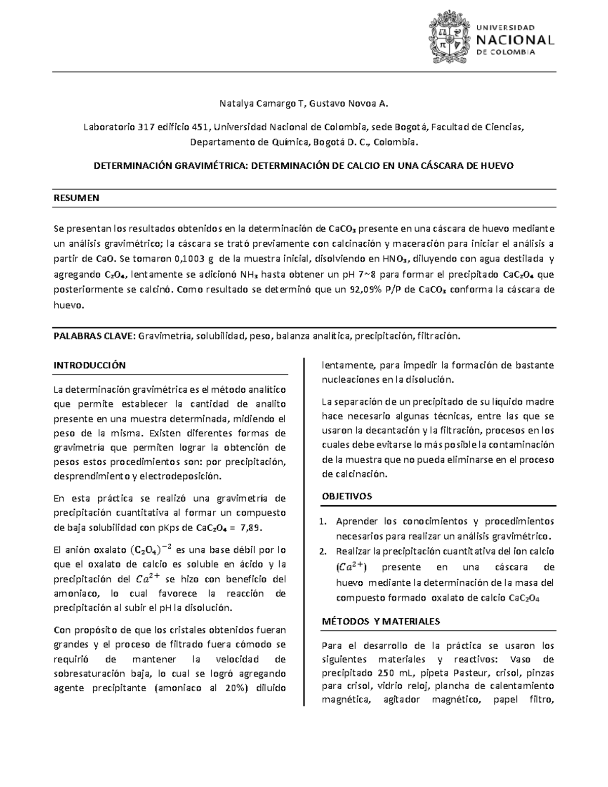 Informe gravimetría - Warning: TT: undefined function: 32 Warning: TT: undefined function: 32 ...