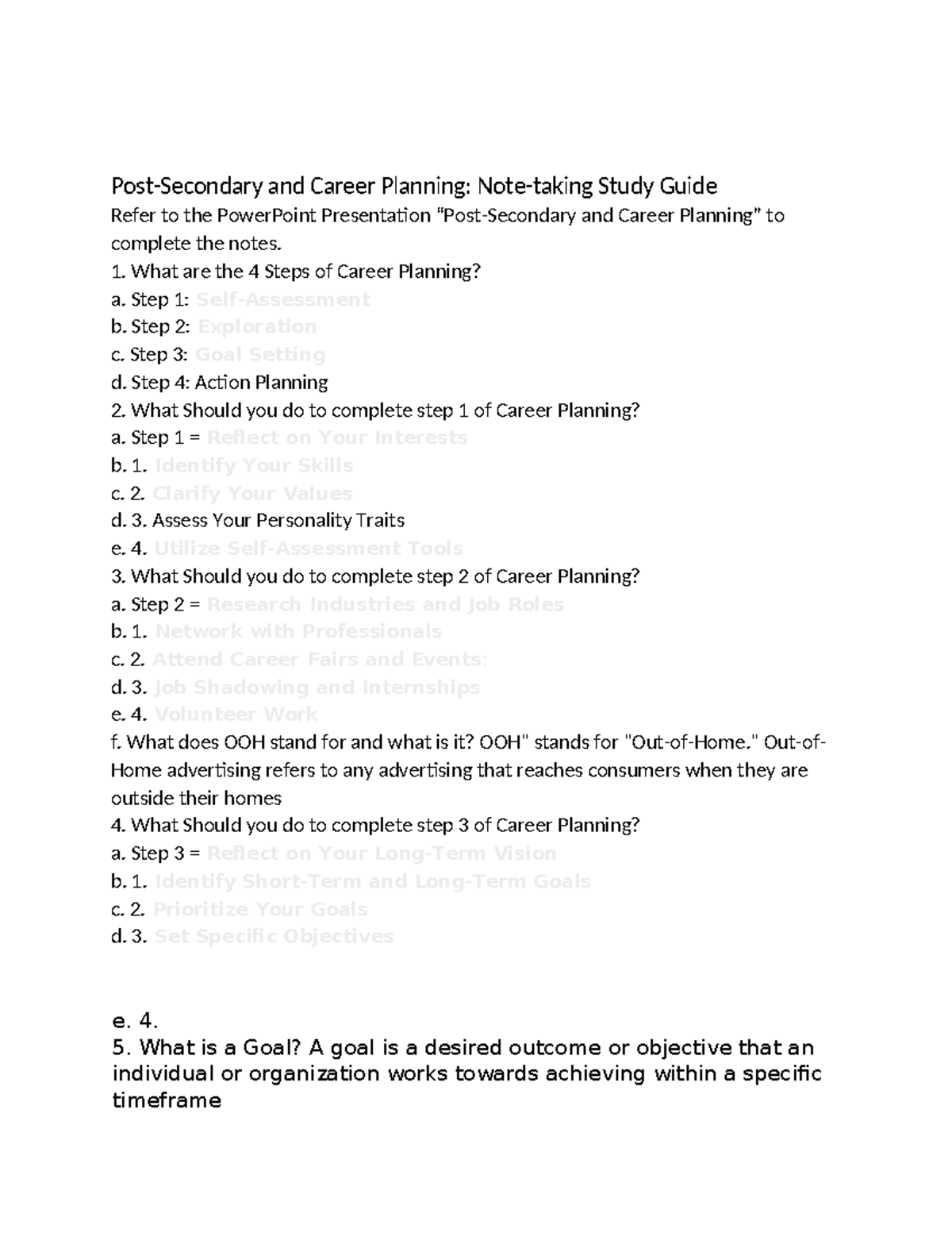 Post-Secondary and Career Planning Note-taking Study Guide Re - 1. What ...