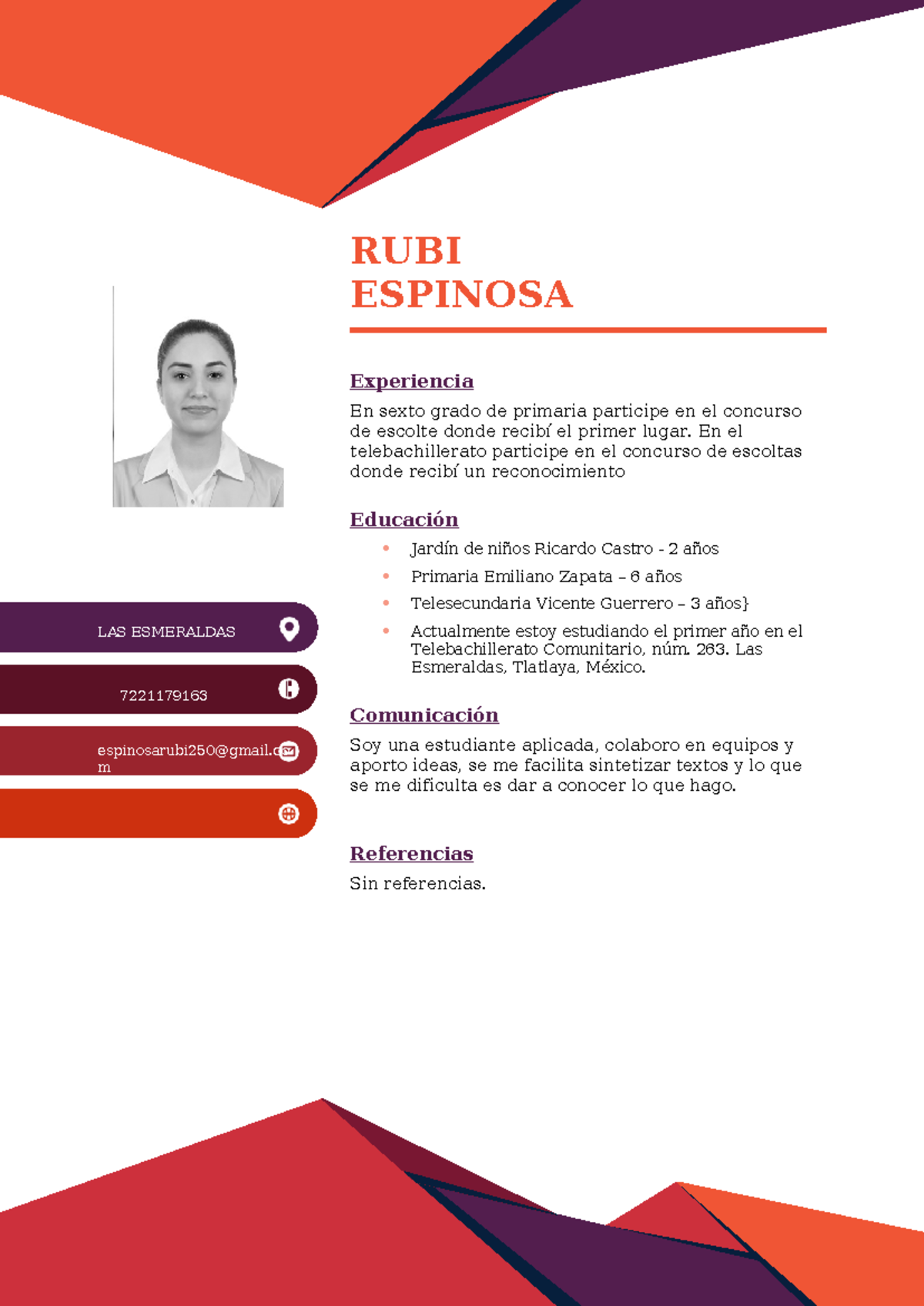 RUBI - RUBI ESPINOSA Experiencia En sexto grado de primaria participe ...