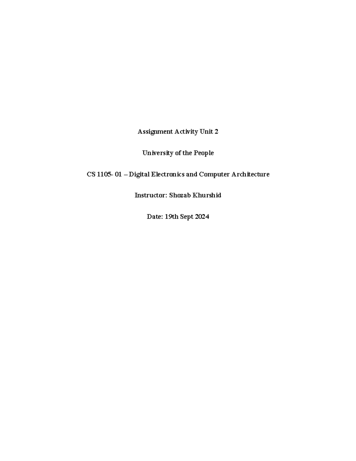 CS 1105-01 - AY2025-T1 – Assignment Activity Unit 2 - Assignment Activity Unit 2 University of ...