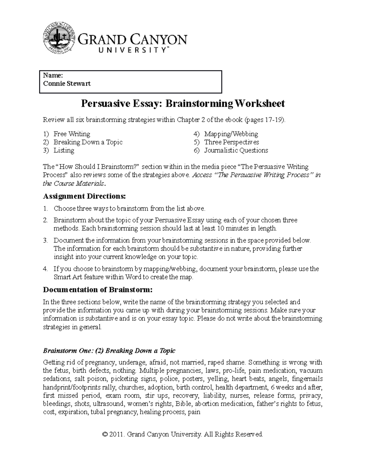 PHI105 T2 Brainstorming Worksheet 12 8 2020 - Name: Connie Stewart ...