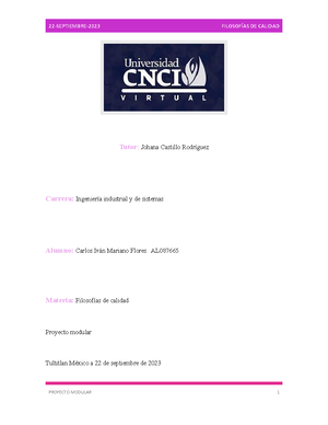 Filosofia de la calidad act 2 - Alumna: Itzel Esther Cedillo Segura Materia: Filosofías de la ...