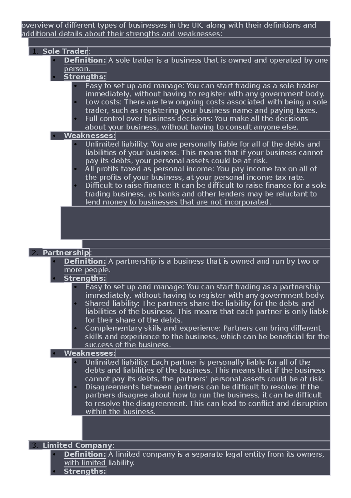 Chapter 1 - Summary - overview of different types of businesses in the ...