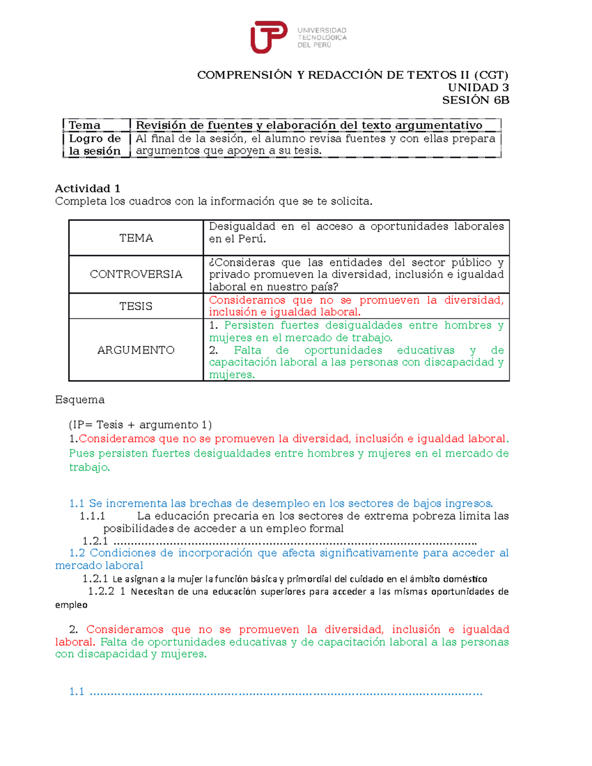 U3 S6 Texto argumentativo - Tarea 3 - COMPRENSIÓN Y REDACCIÓN DE TEXTOS II (CGT) UNIDAD 3 SESIÓN ...