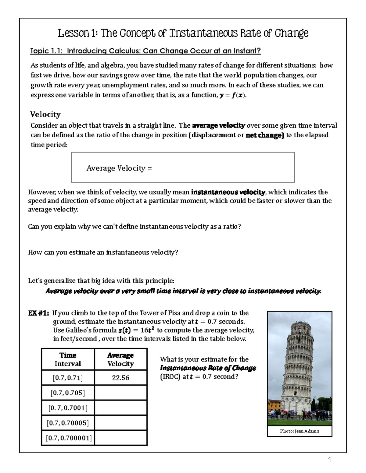 1.1 the concept of instantaneous rate of change (notes) - © 2020 Jean ...