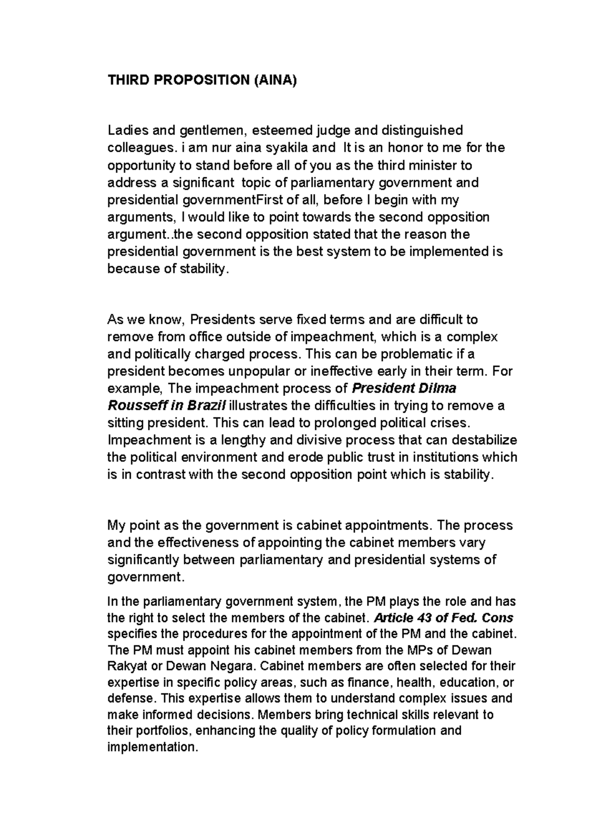 Third Proposition debate - THIRD PROPOSITION (AINA) Ladies and ...