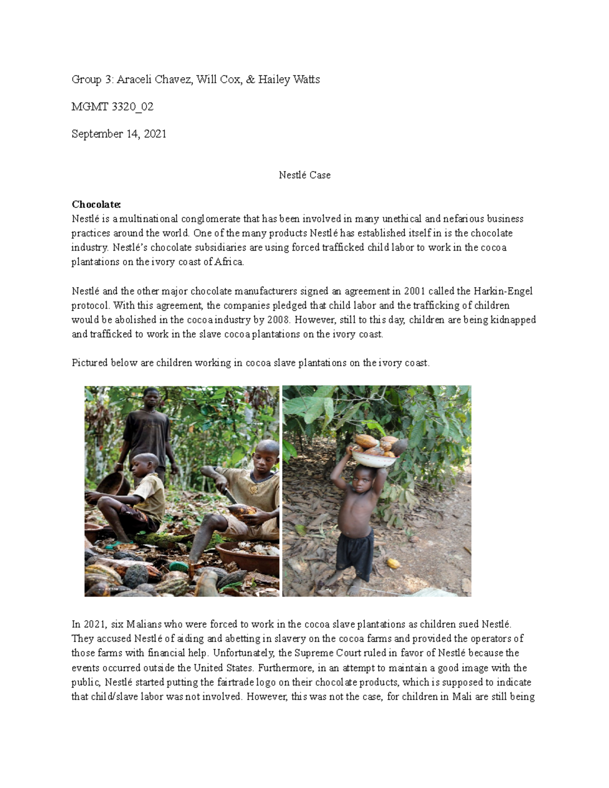Nestle Case Study (Print) - Group 3: Araceli Chavez, Will Cox, & Hailey ...