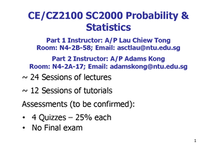 Quiz 2 Summaries - SC2000/CX2100 Prob & Stat Quiz 2 Feedback Specific questions The radius R of ...
