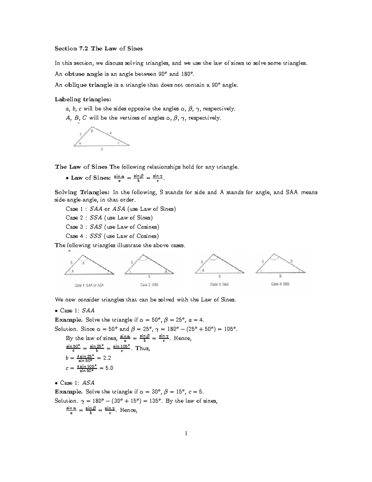 29. ss 7 2 - Notes - Section 7 The Law of Sines In this section, we ...