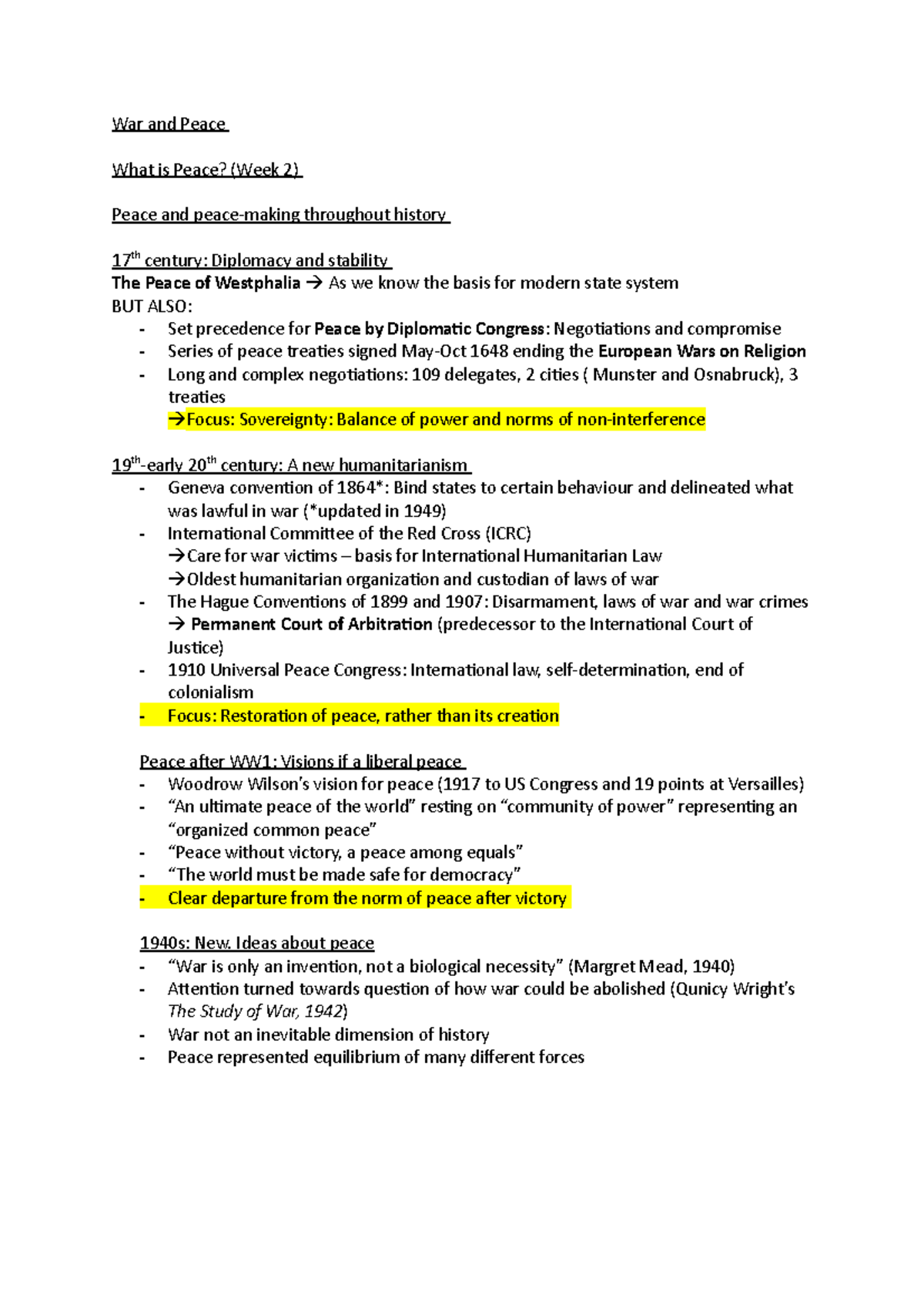 War and Peace week 2 - War and Peace What is Peace? (Week 2) Peace and ...