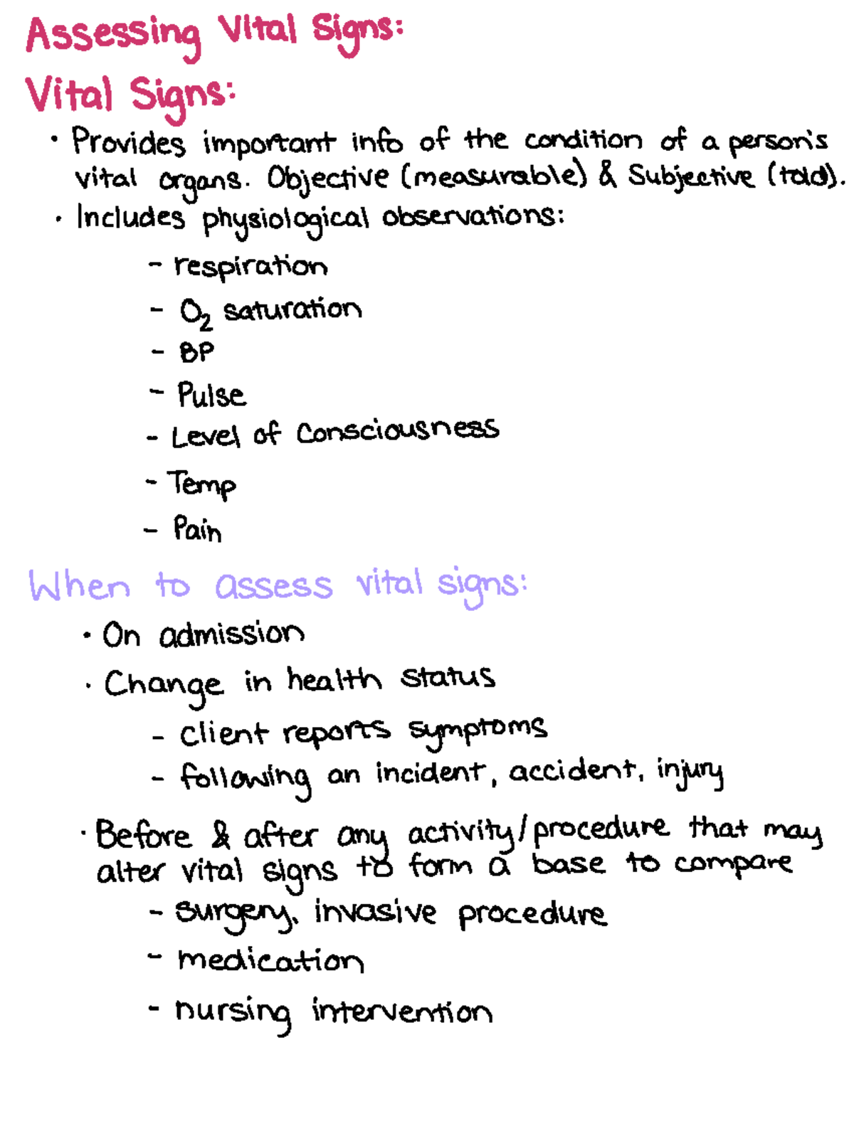 1040 W4 Lecture, Lab & Tutorial Notes - Assessing Vital Signs Vital ...