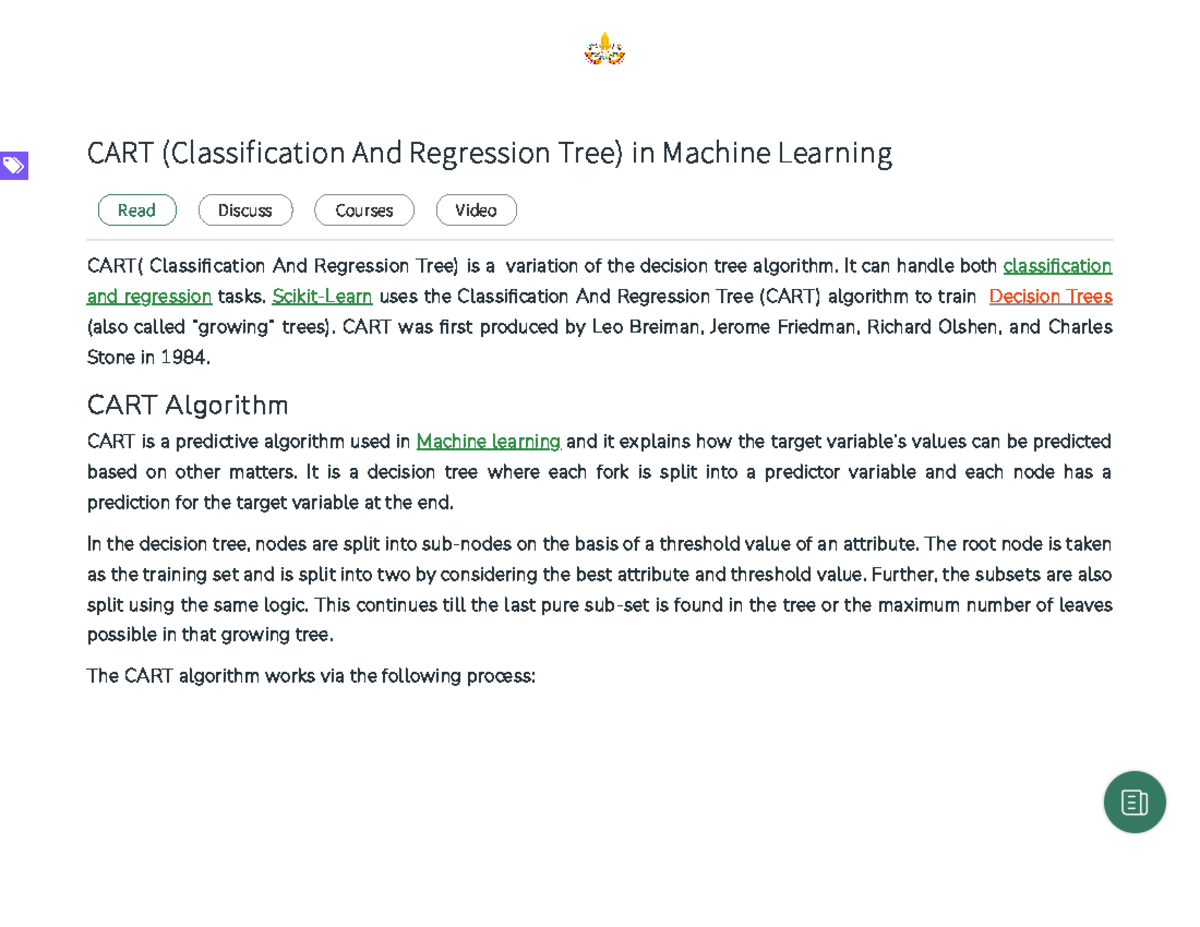 CART (Classification And Regression Tree) in Machine Learning - Read ...