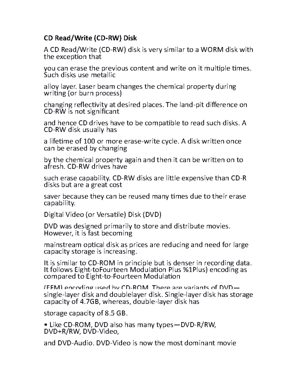 CD Read,Write (CD-RW) Disk notes - CD Read/Write (CD-RW) Disk A CD Read ...