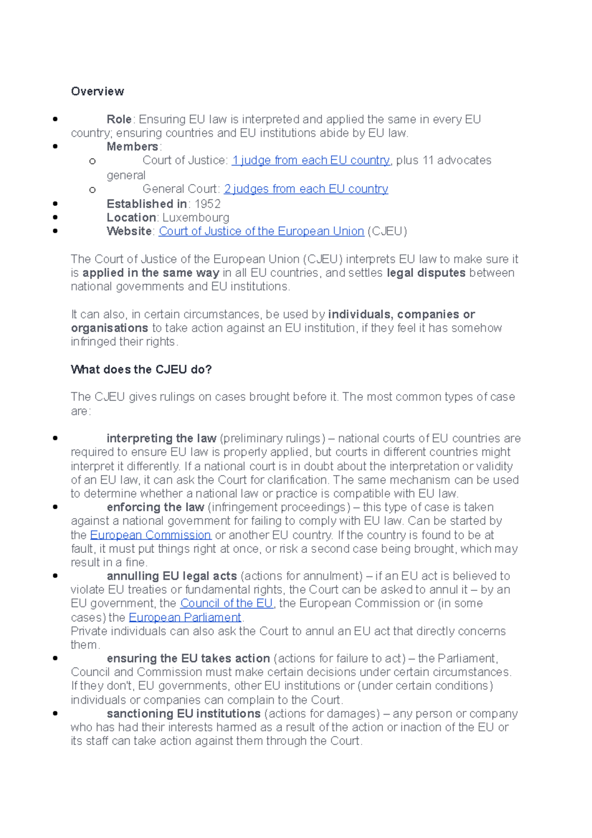 Overview of ECJ - european law - Overview Role: Ensuring EU law is ...